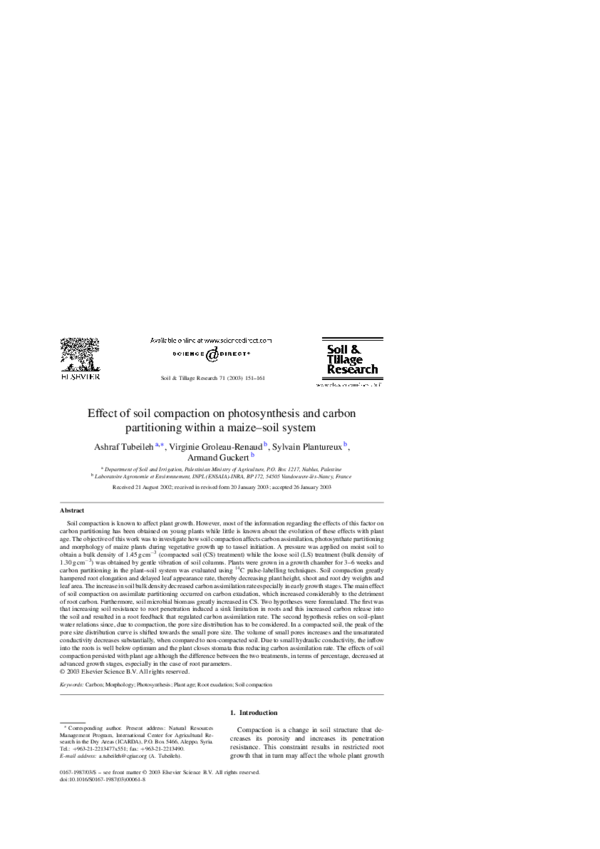 (PDF) Effect of soil compaction on photosynthesis and carbon partitioning within a maize–soil ...