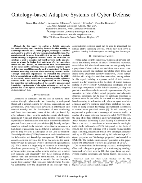 (PDF) Ontology-based Adaptive Systems of Cyber Defense