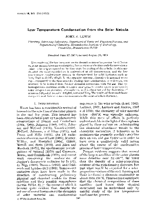 (PDF) Low temperature condensation from the solar nebula