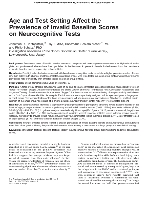 (PDF) Age and Test Setting Affect the Prevalence of Invalid Baseline ...