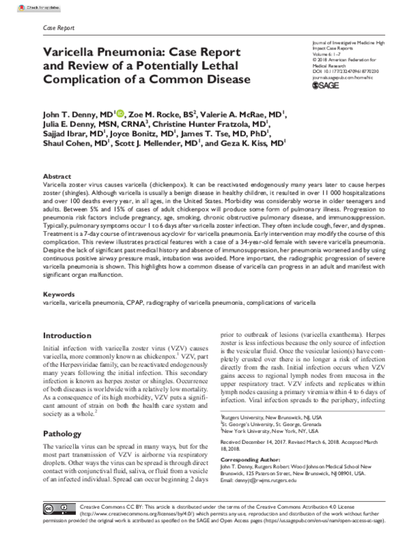 (PDF) Varicella Pneumonia: Case Report and Review of a Potentially Lethal Complication of a ...