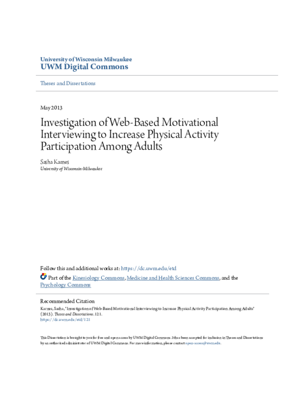 (PDF) Investigation of Web-Based Motivational Interviewing to Increase Physical Activity ...