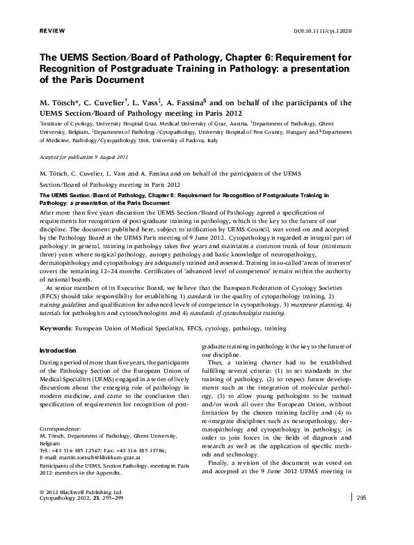 (PDF) The UEMS Section/Board of Pathology, Chapter 6: Requirement for Recognition of ...