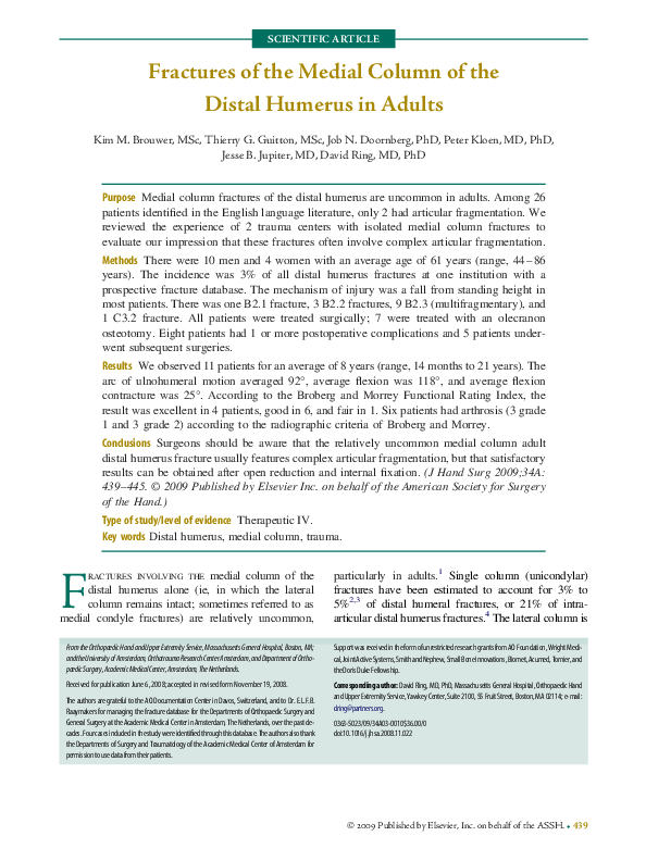 (PDF) Fractures of the Medial Column of the Distal Humerus in Adults