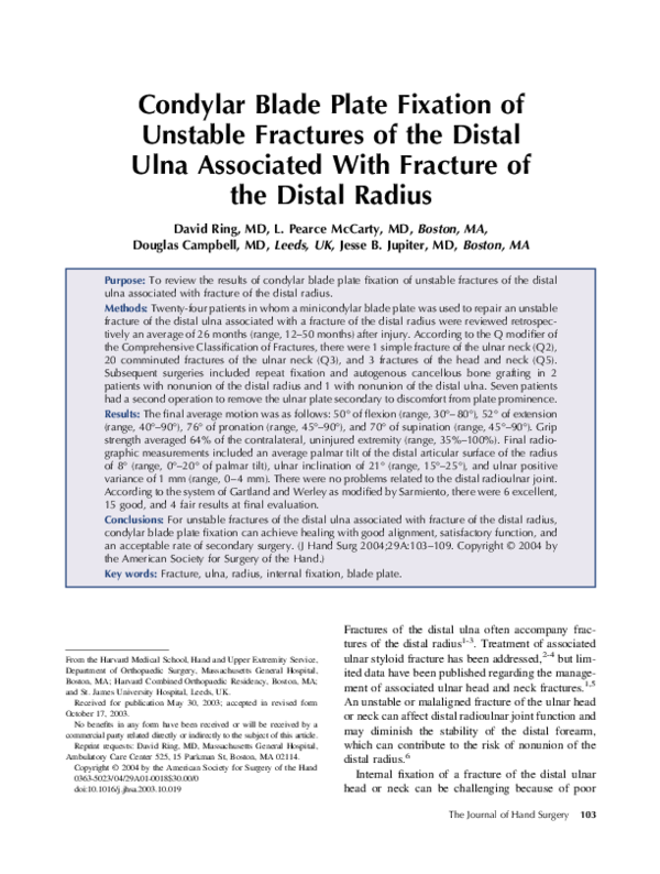 (PDF) Condylar blade plate fixation of unstable fractures of the distal ...