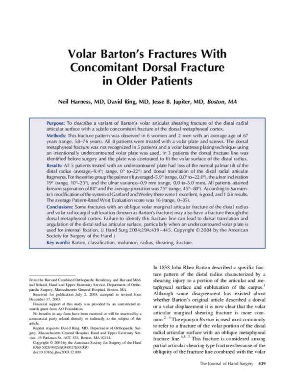 (PDF) Volar barton’s fractures with concomitant dorsal fracture in ...
