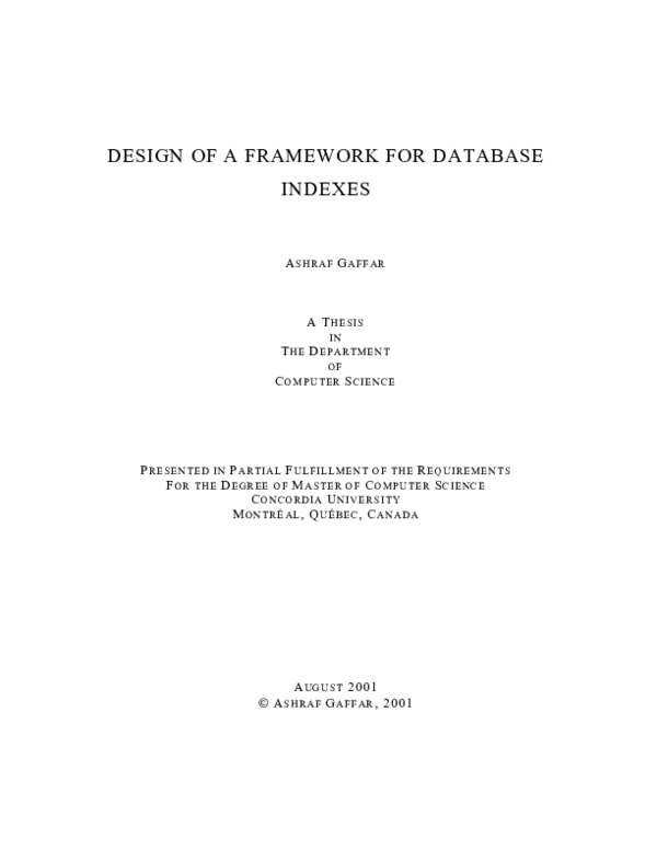 (PDF) Design of a Framework for Database Indexes (PDF) Design of a Framework for Database Indexes