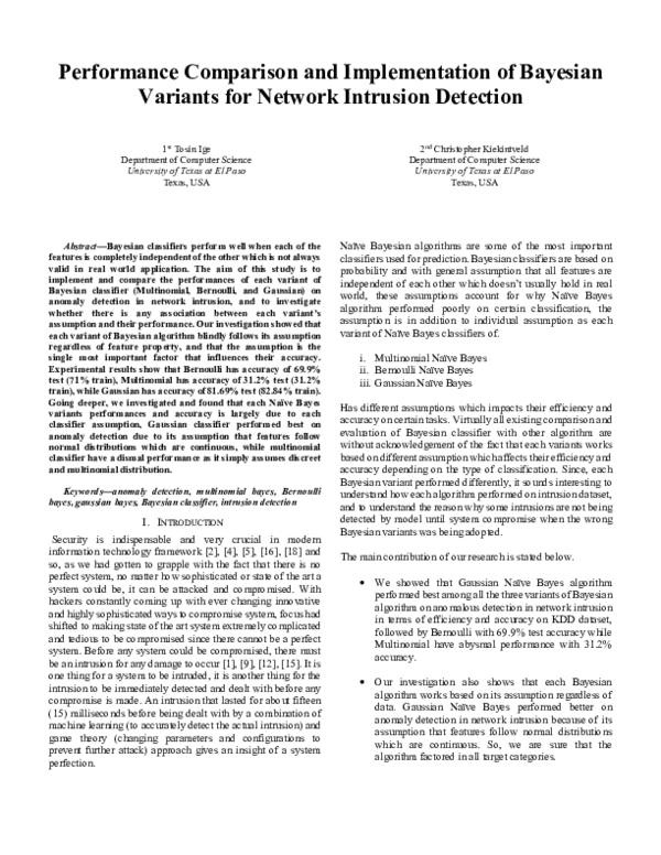 Pdf Performance Comparison And Implementation Of Bayesian Variants For Network Intrusion Detection