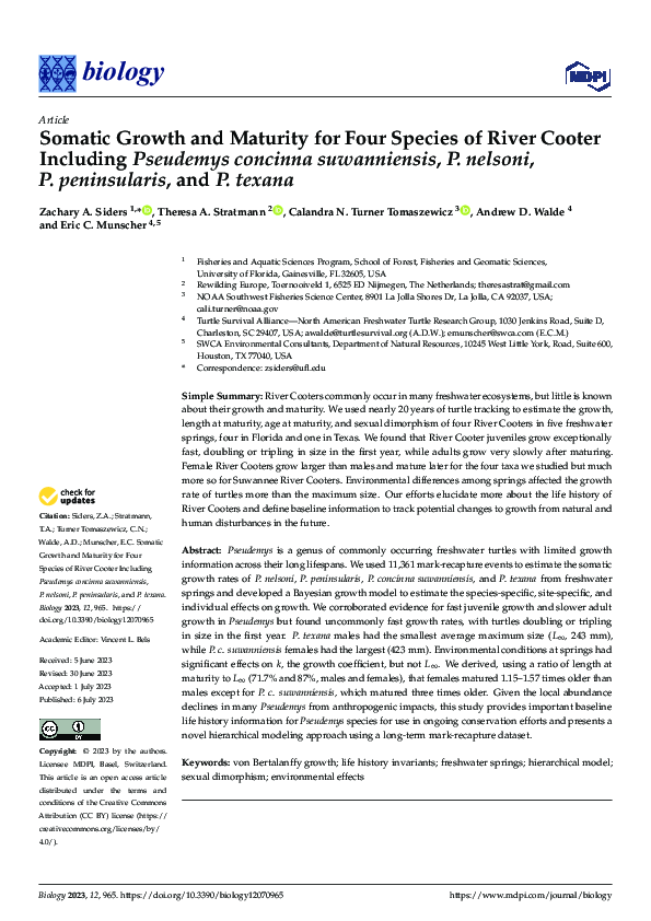 (PDF) Somatic Growth and Maturity for Four Species of River Cooter ...