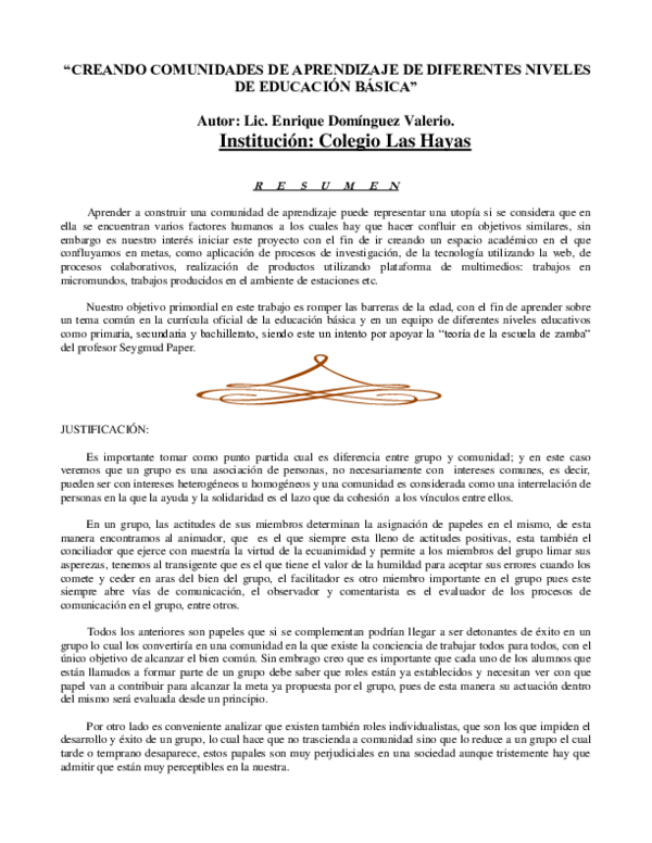 (PDF) "CREANDO COMUNIDADES DE APRENDIZAJE DE DIFERENTES NIVELES DE ...