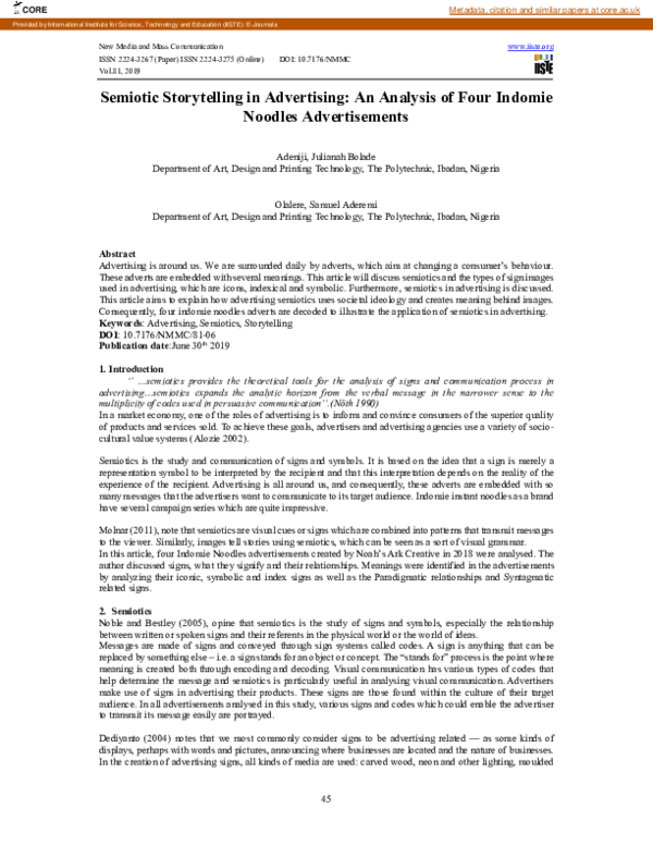 (PDF) Semiotic Storytelling in Advertising: An Analysis of Four Indomie ...