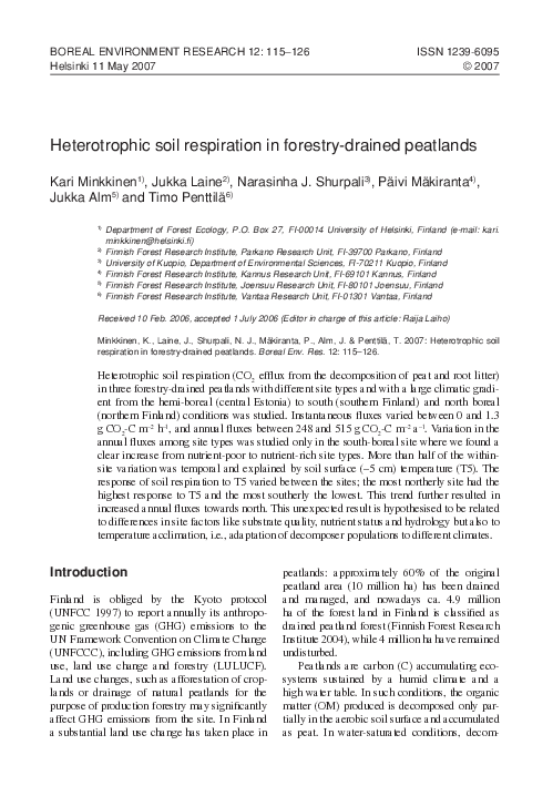 (PDF) Heterotrophic soil respiration in forestry-drained peatlands