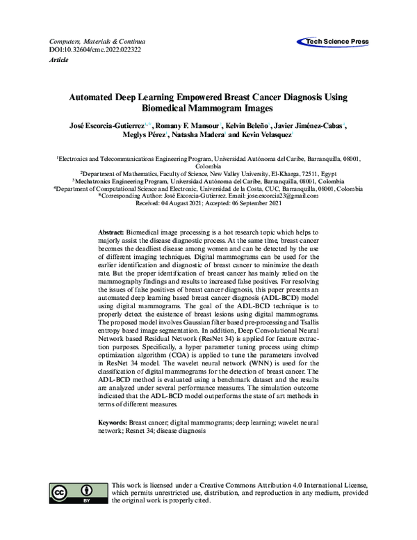 (PDF) Automated Deep Learning Empowered Breast Cancer Diagnosis Using Biomedical Mammogram ...