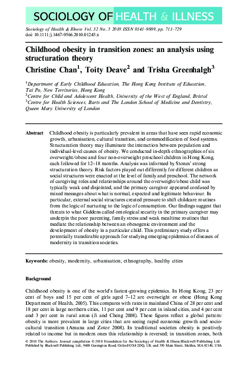 (PDF) Childhood obesity in transition zones: an analysis using structuration theory
