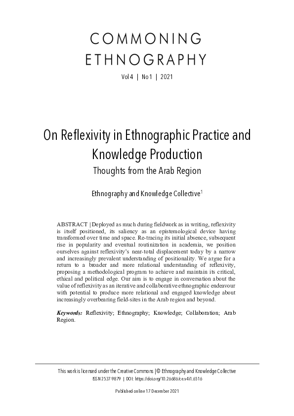 (PDF) On Reflexivity in Ethnographic Practice and Knowledge Production
