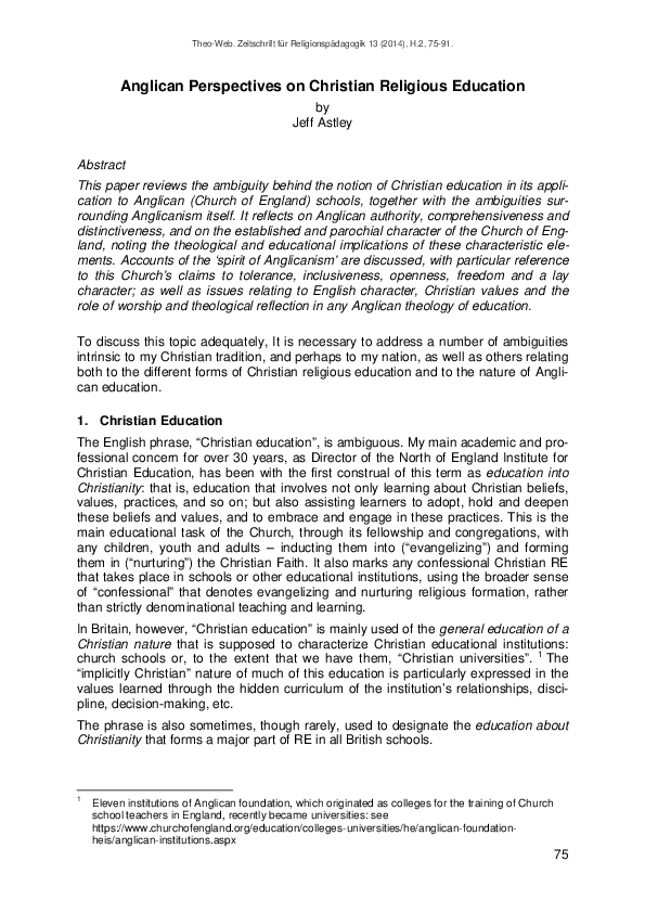 (PDF) Anglican perspectives on Christian religious education