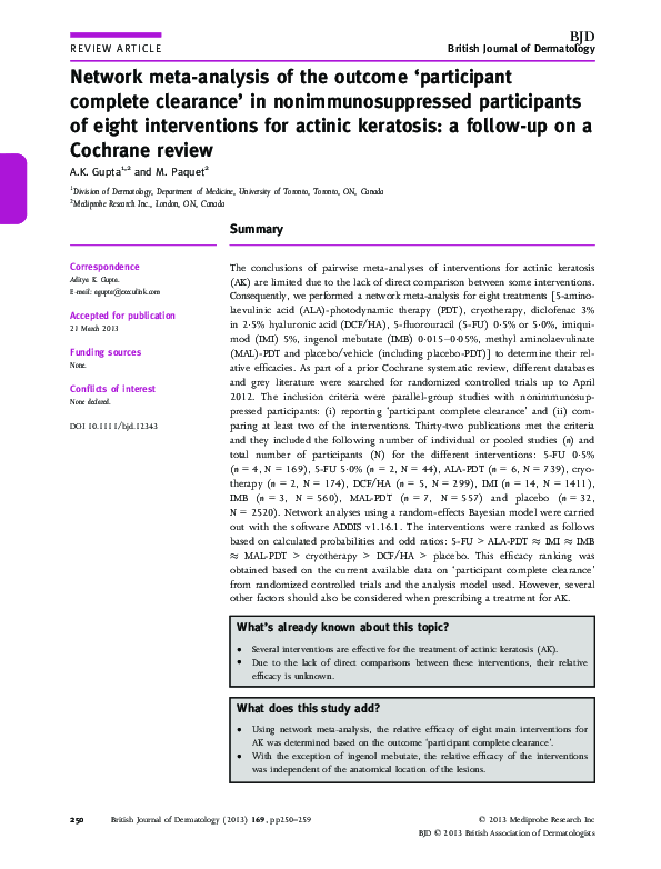 (PDF) Network meta-analysis of the outcome ‘participant complete clearance’ in ...