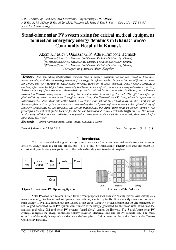 (PDF) Stand-alone Solar PV system sizing for critical medical equipment ...