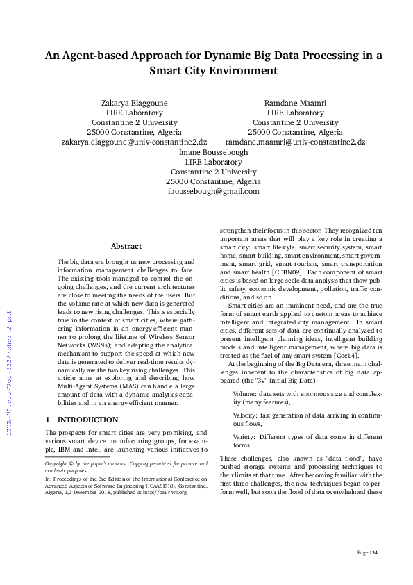 (PDF) An Agent-based Approach for Dynamic Big Data Processing in a Smart City Environment