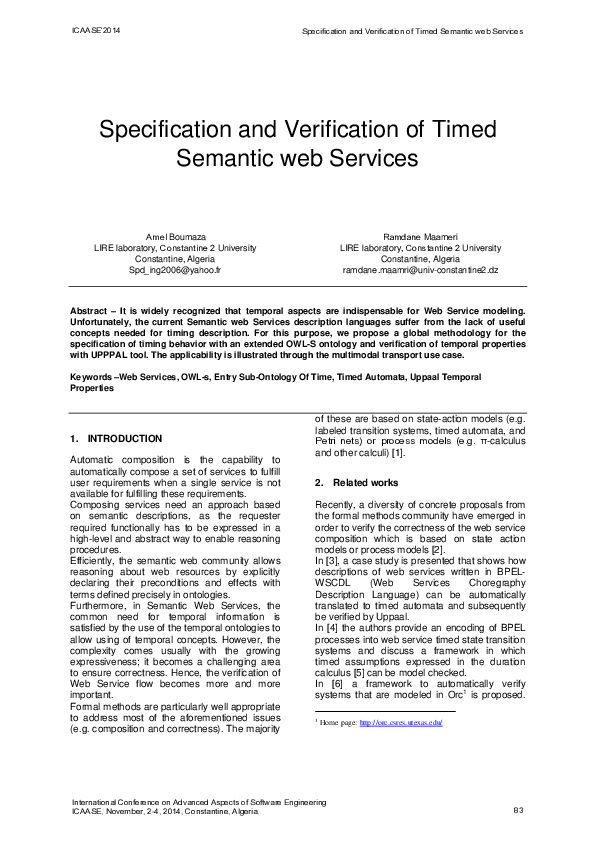 (PDF) Specification and Verification of Timed Semantic web Services