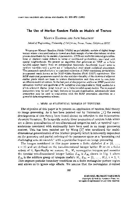 Pdf The Use Of Markov Random Fields As Models Of Texture