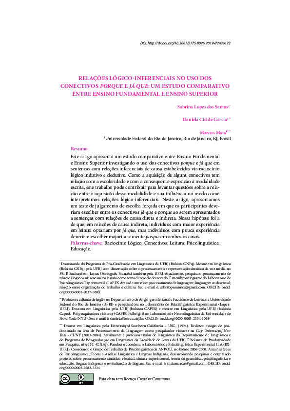 (PDF) Logical-inferential relations in the use of connectives porque and já que: a comparative ...