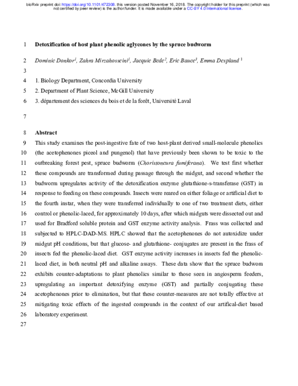 (PDF) Detoxification of host plant phenolic aglycones by the spruce budworm