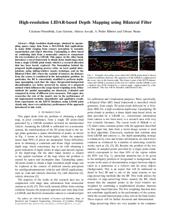 Pdf High Resolution Lidar Based Depth Mapping Using Bilateral Filter
