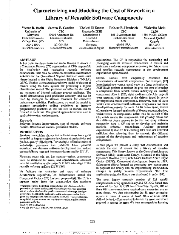 Pdf Characterizing And Modeling The Cost Of Rework In A Library Of Reusable Software Components