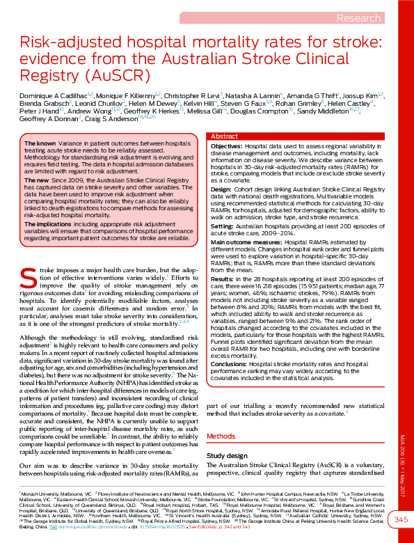 (PDF) Risk‐adjusted hospital mortality rates for stroke: evidence from ...