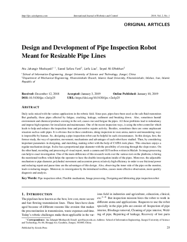 (PDF) Design and Development of Pipe Inspection Robot Meant for ...
