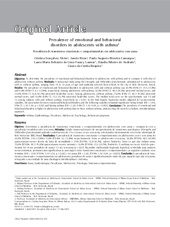 (PDF) Prevalence of emotional and behavioral disorders in adolescents ...
