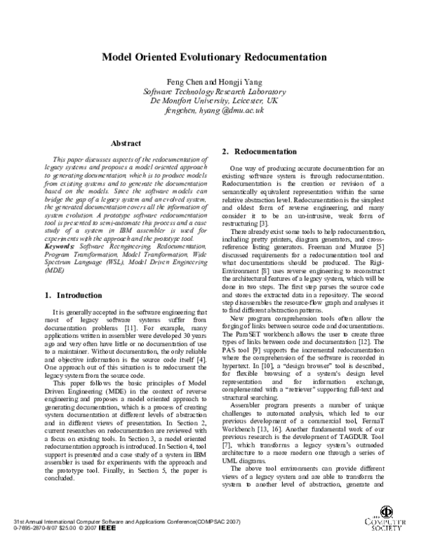 (PDF) Model Oriented Evolutionary Redocumentation