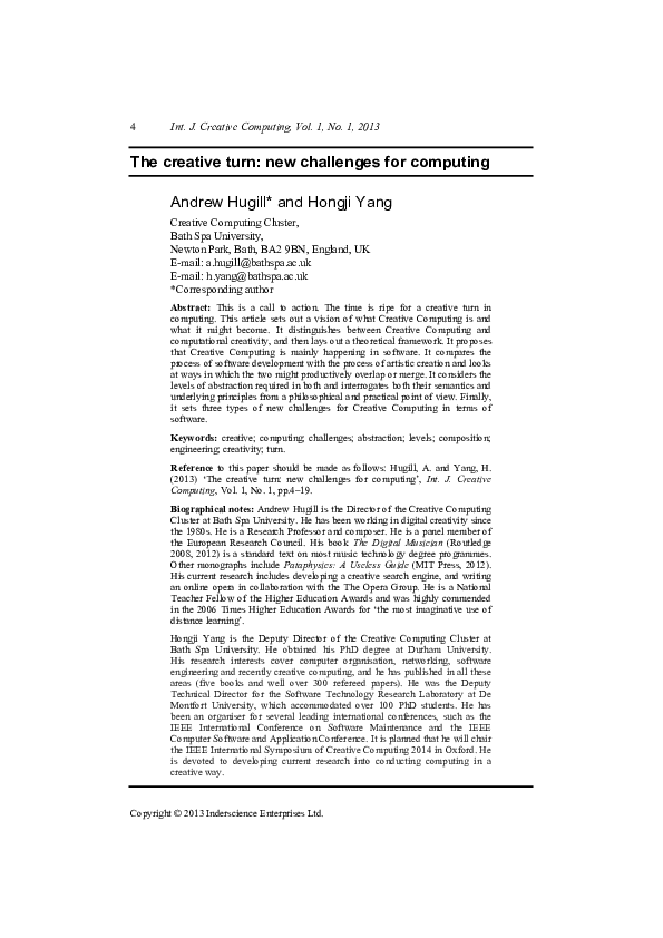 (PDF) The creative turn: new challenges for computing