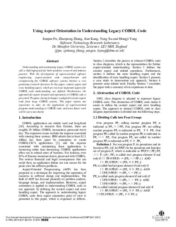 (PDF) Using Aspect Orientation in Understanding Legacy COBOL Code