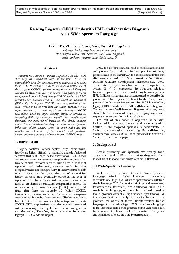 (PDF) Reusing legacy COBOL code with UML collaboration diagrams via a ...