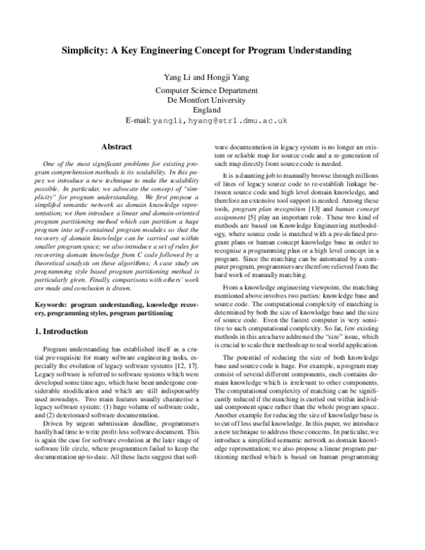 (PDF) Simplicity: a key engineering concept for program understanding | Hongji Yang - Academia.edu