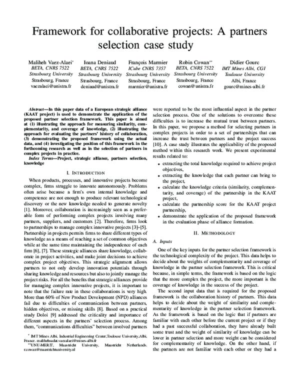 (PDF) Framework for collaborative projects: A partners selection case study
