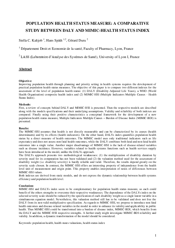 (PDF) Population Health Status Measure: A Comparative Study Between ...