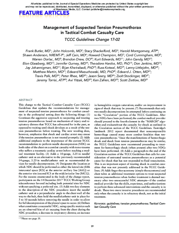 (PDF) Management of Suspected Tension Pneumothorax in Tactical Combat ...