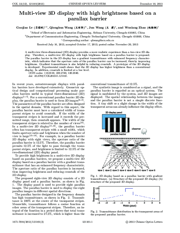 (PDF) Multi-view 3D display with high brightness based on a parallax barrier