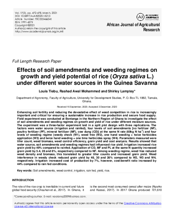 (PDF) Effects of soil amendments and weeding regimes on growth and ...