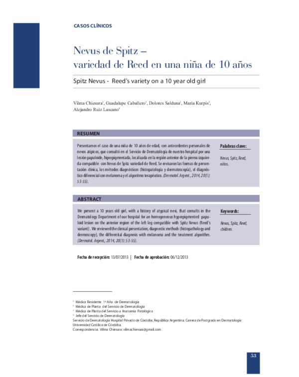 (PDF) Nevus de Spitz - variedad de Reed en una niña de 10 años