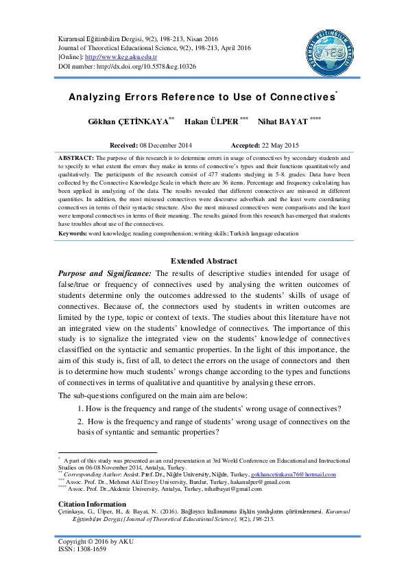 (PDF) Analyzing Errors Reference to Use of Connectives