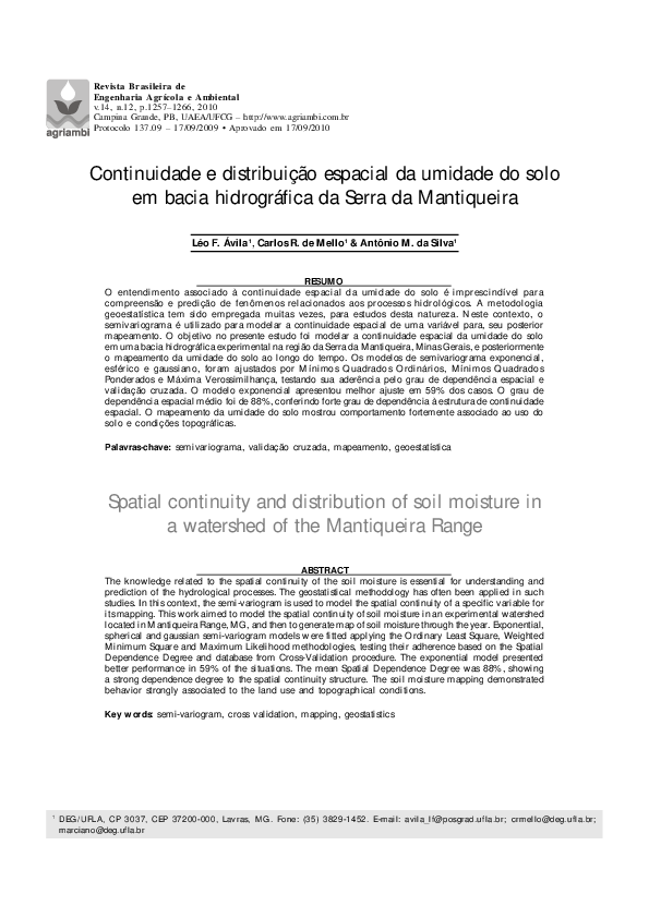 (PDF) Spatial continuity and distribution of soil moisture in a ...
