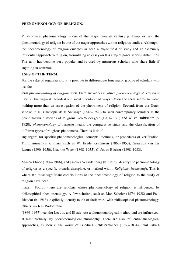 (PDF) Phenomenology of Religion