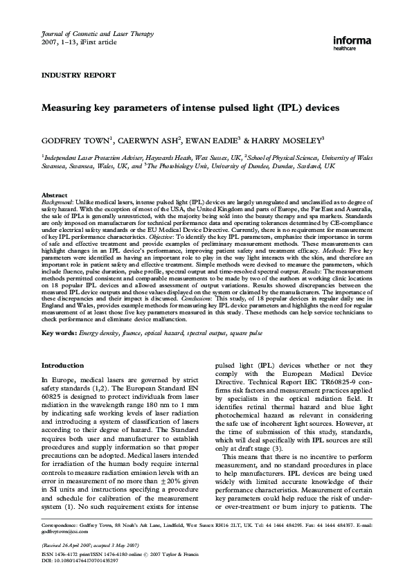 (PDF) Measuring key parameters of intense pulsed light (IPL) devices