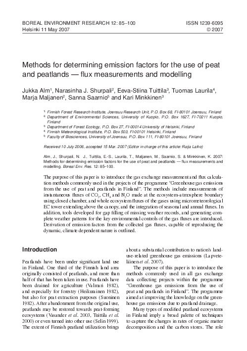 (PDF) Methods for determining emission factors for the use of peat and peatlands: flux ...