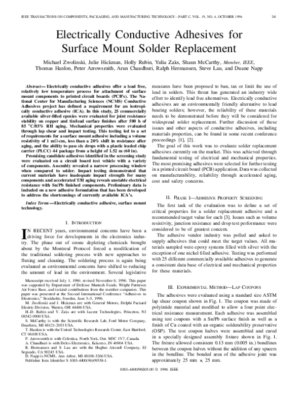 (PDF) Electrically conductive adhesives for surface mount solder replacement