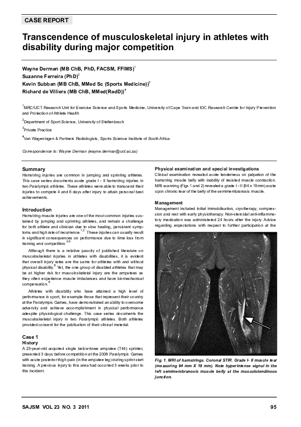 (PDF) Transcendence of musculoskeletal injury in athletes with ...